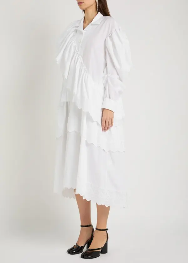 Simone Rocha Ruffled Cotton Midi Shirt Dress