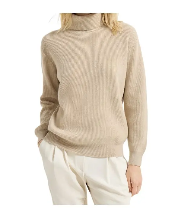 Brunello Cucinelli Cashmere English Rib Knit Turtleneck Sweater