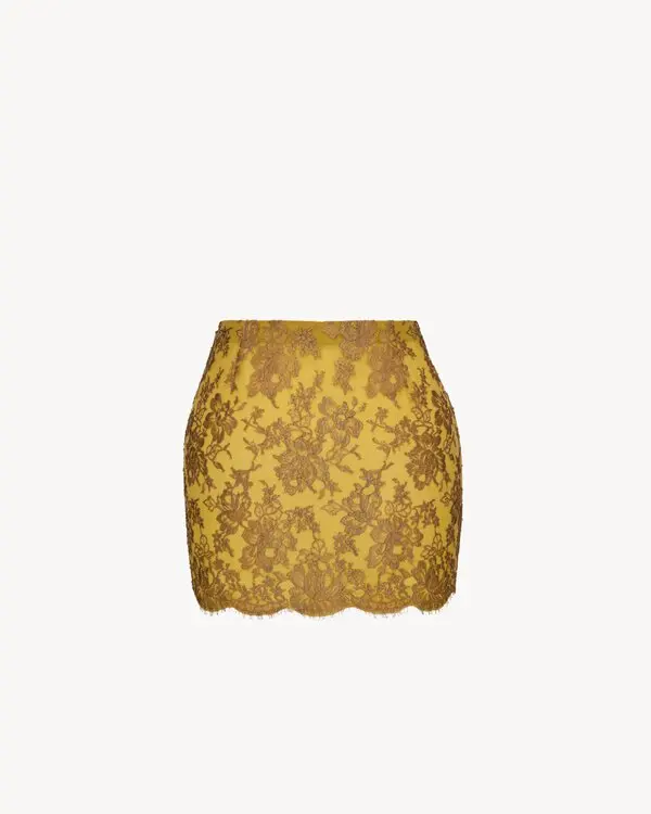 Saint Laurent Lace Mini Skirt - Brown
