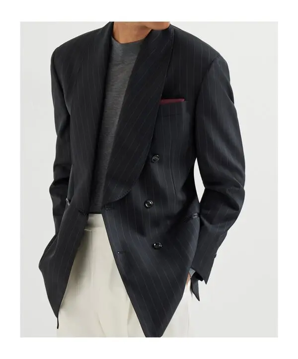Brunello Cucinelli Chalk Stripe Shawl Lapels Tuxedo Jacket