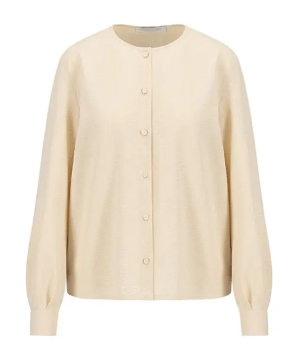 Harris Wharf London Collarless Shirt In Coolmax Seersucker