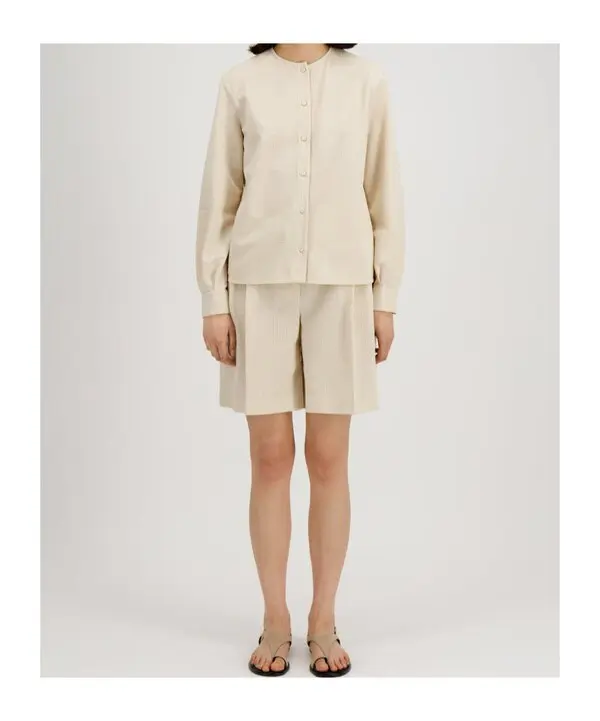 Harris Wharf London Collarless Shirt In Coolmax Seersucker