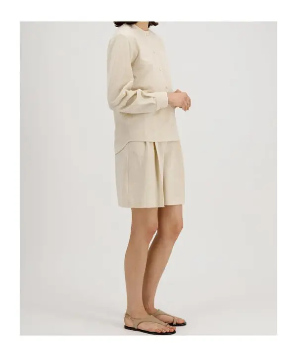 Harris Wharf London Collarless Shirt In Coolmax Seersucker