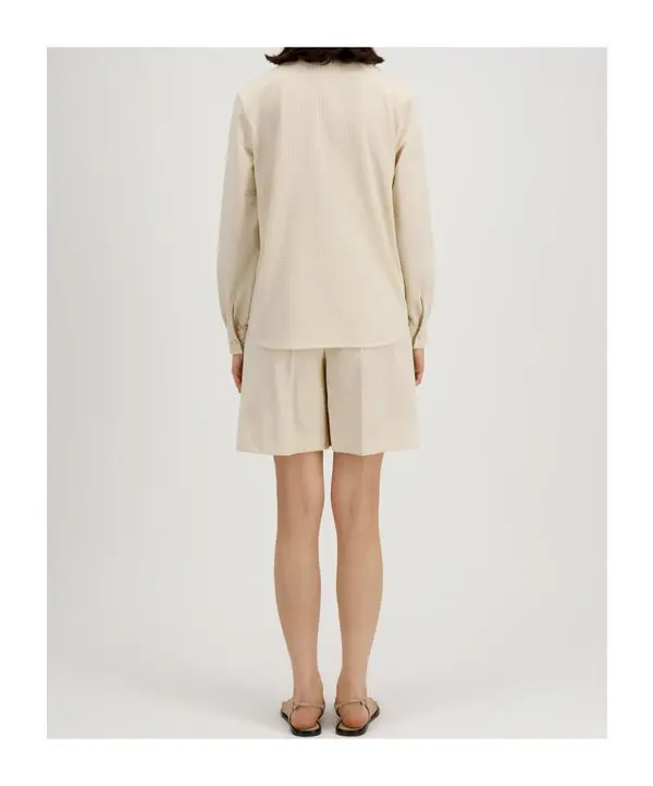 Harris Wharf London Collarless Shirt In Coolmax Seersucker