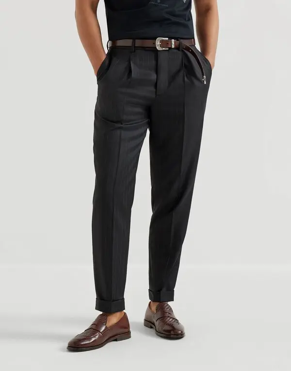 Brunello Cucinelli Tailored Pinstriped Pleated Trousers - Black