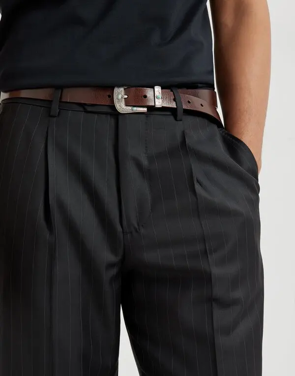Brunello Cucinelli Tailored Pinstriped Pleated Trousers - Black