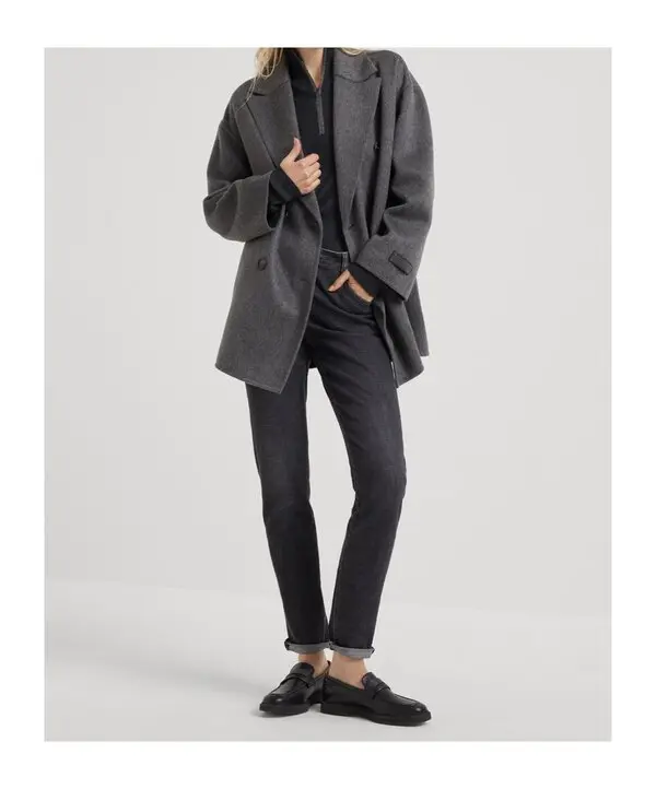 Brunello Cucinelli Ribbed Knit High Neck Top With Zip Detail - Anthracite