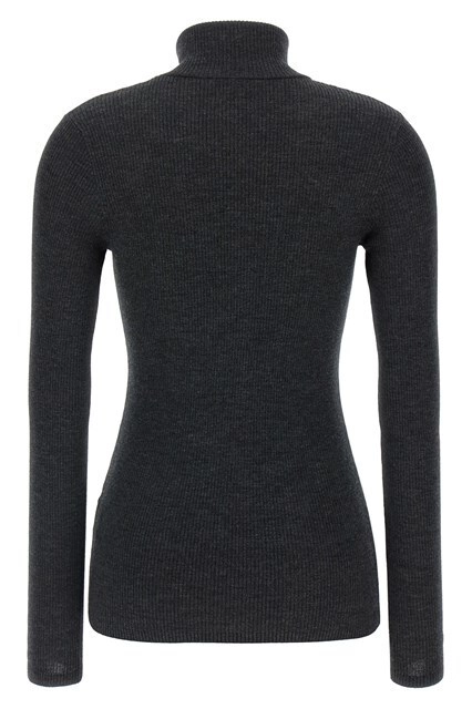 Brunello Cucinelli Ribbed Knit High Neck Top With Zip Detail - Anthracite