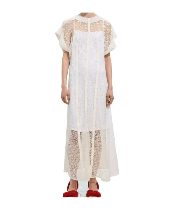 Bottega Veneta Floral Lace Midi Dress - Parchment