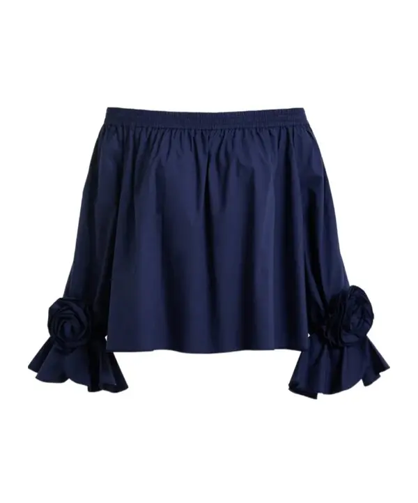 Essentiel Antwerp Strapless Cotton Top With Rosette Details - Navy Blue