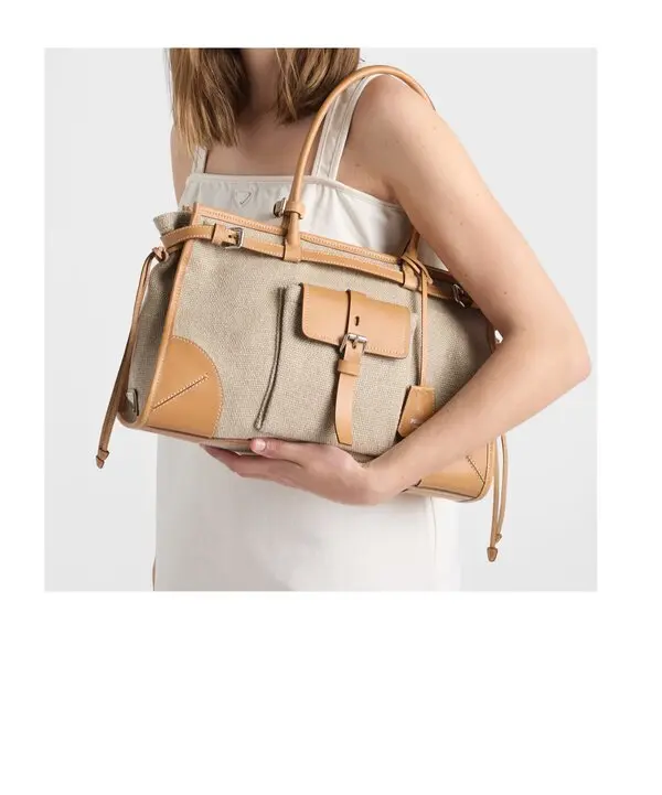 Prada Bonnie Linen And Leather Tote Bag
