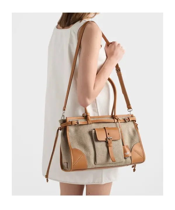 Prada Bonnie Linen And Leather Tote Bag