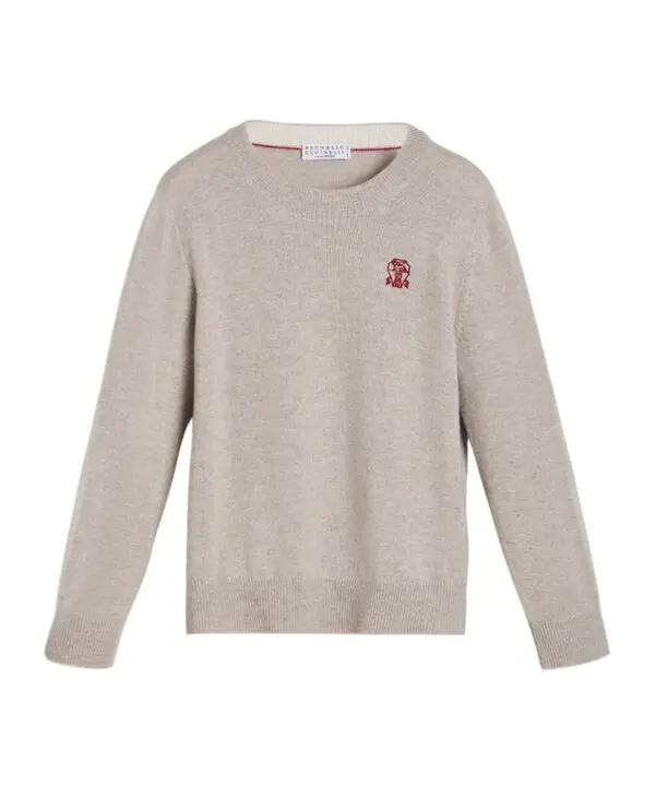 Brunello Cucinelli Crew-neck Logo Cashmere Sweater - Nude