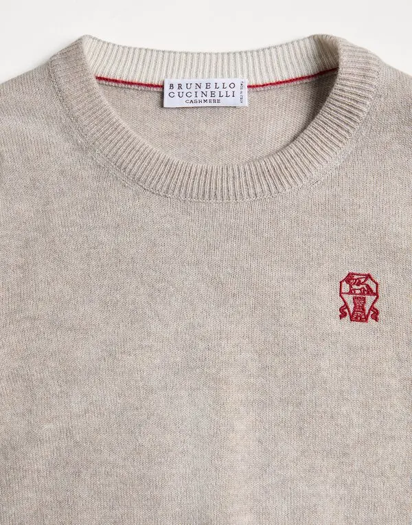 Brunello Cucinelli Crew-neck Logo Cashmere Sweater - Nude