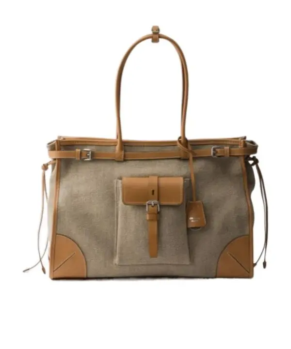 Prada Bonnie Linen And Leather Tote Bag - Brown
