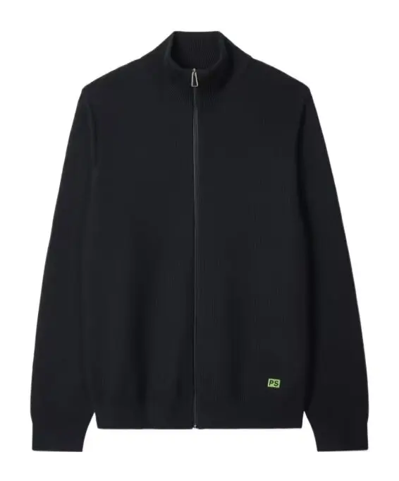 Paul Smith Navy Textured-cotton Zip Cardigan - Navy Blue