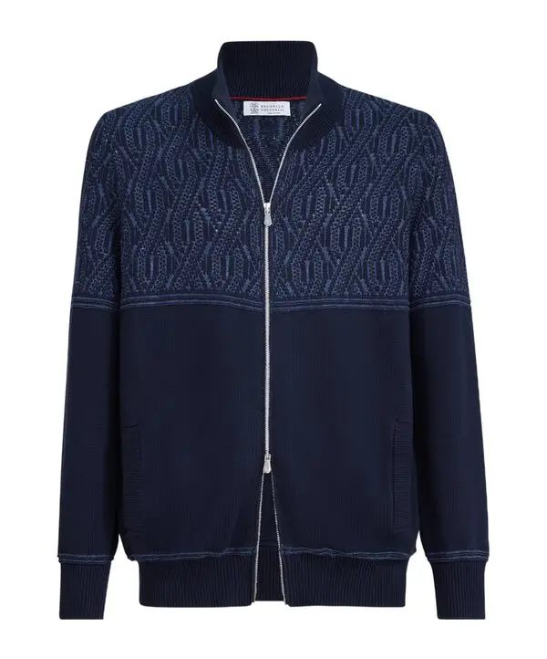 Brunello Cucinelli Jacquard Cable Cotton Cardigan
