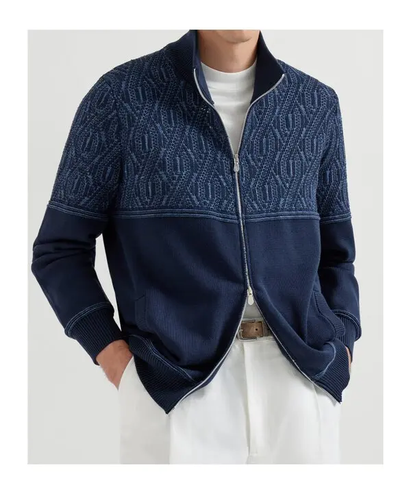 Brunello Cucinelli Jacquard Cable Cotton Cardigan