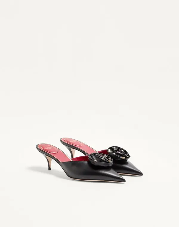 Valentino Garavani Drip Rose Kidskin Mule With Crystals 55mm - Black