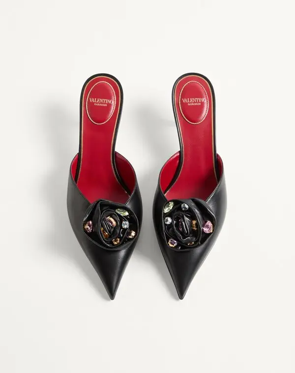 Valentino Garavani Drip Rose Kidskin Mule With Crystals 55mm - Black