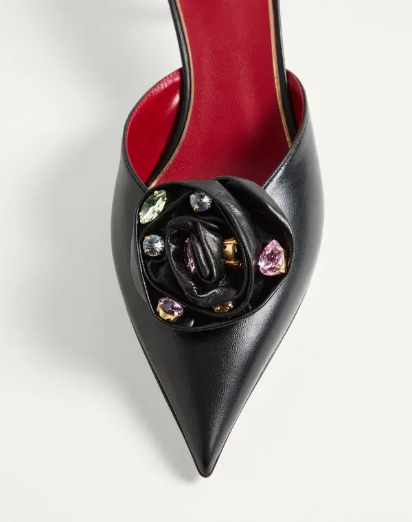 Valentino Garavani Drip Rose Kidskin Mule With Crystals 55mm - Black