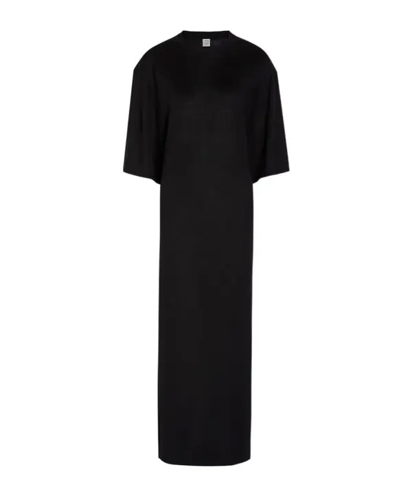 TOTEME Fine Knit Wool Maxi Tee Dress - Black