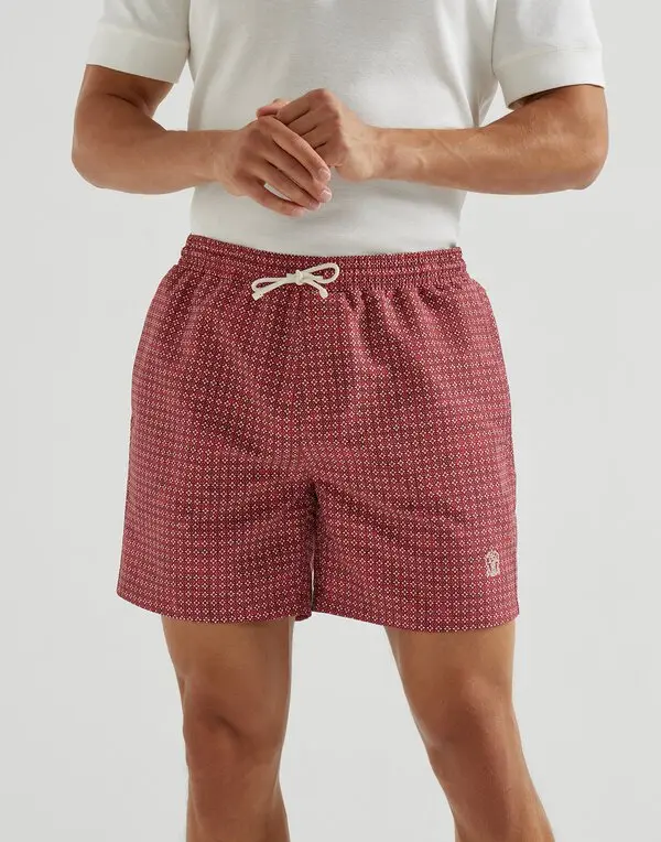Brunello Cucinelli Geometric Print Swim Shorts - Red