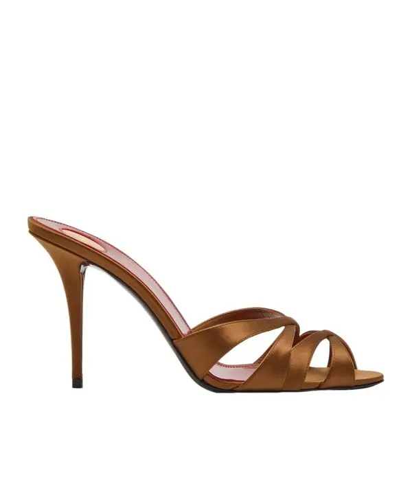 Saint Laurent Chandelle 95 Satin Mules - Brown