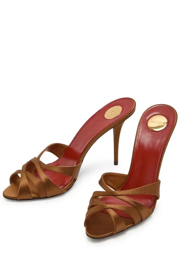 Saint Laurent Chandelle 95 Satin Mules - Brown