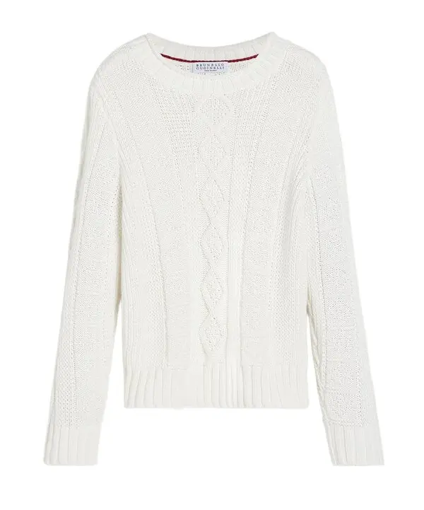 Brunello Cucinelli Fisherman Cable Knit Crew Neck Sweater
