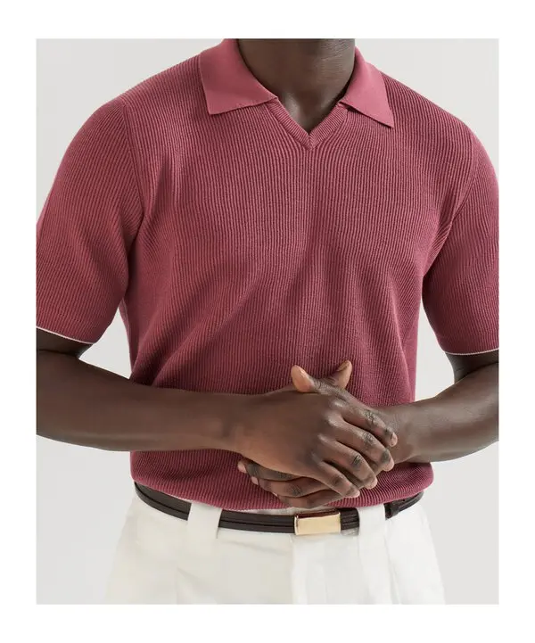 Brunello Cucinelli Fine-knitted Ribbed Polo Shirt
