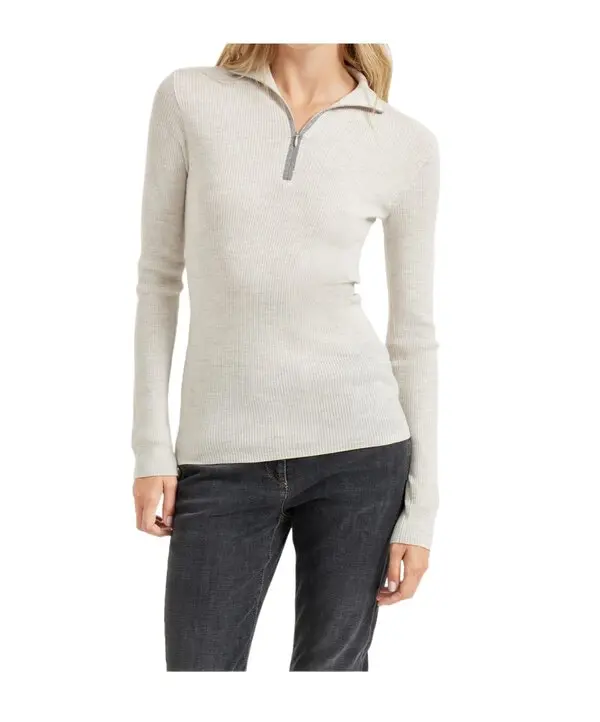 Brunello Cucinelli Monili-chain Half-zip Jumper - White