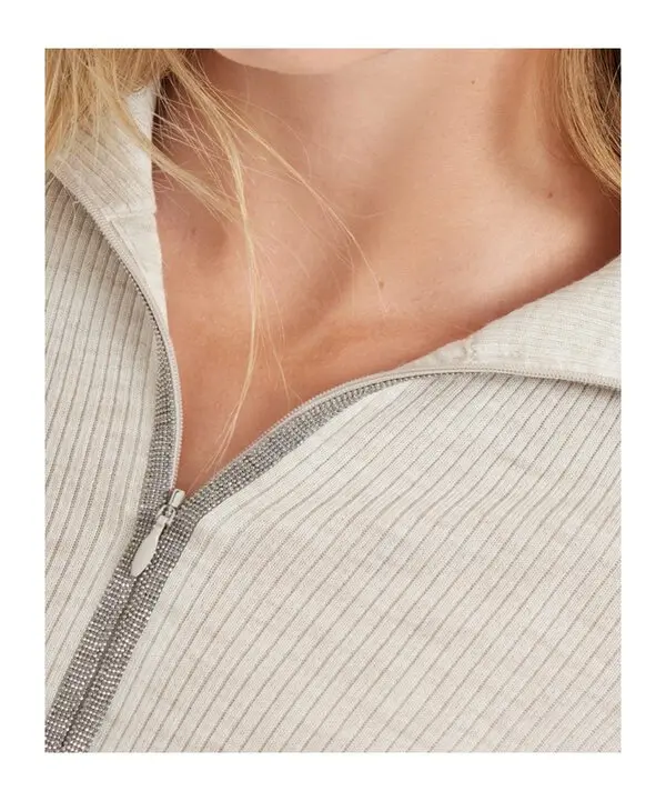 Brunello Cucinelli Monili-chain Half-zip Jumper - White
