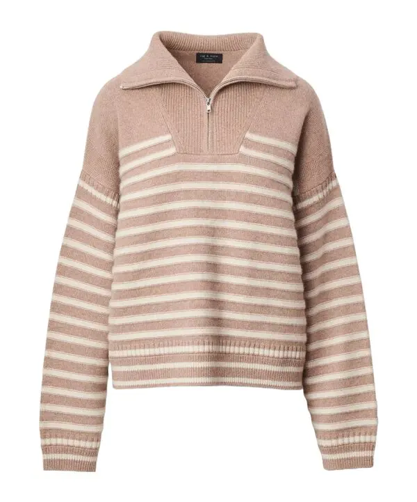 Rag & Bone Striped Half-zip Sweater - Camel