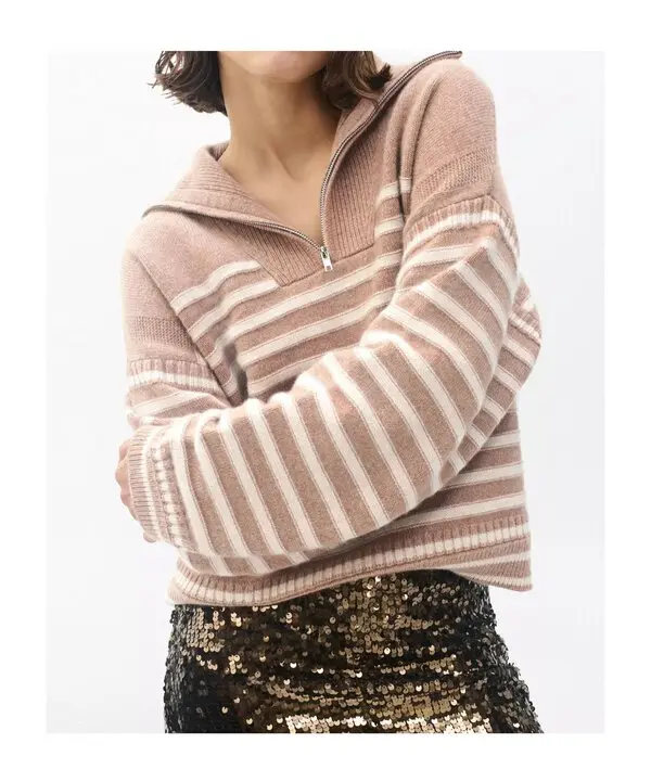 Rag & Bone Striped Half-zip Sweater - Camel