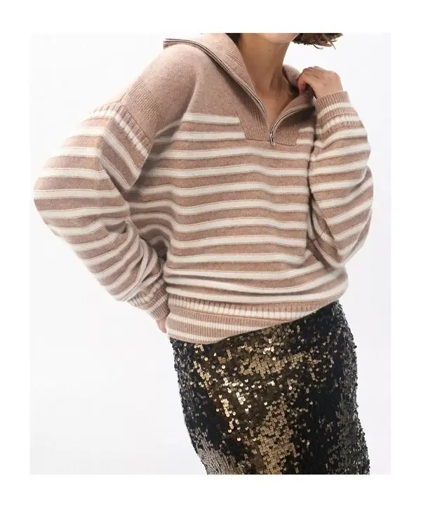 Rag & Bone Striped Half-zip Sweater - Camel