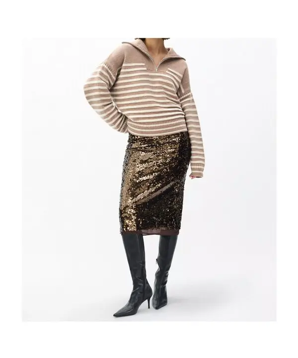 Rag & Bone Striped Half-zip Sweater - Camel