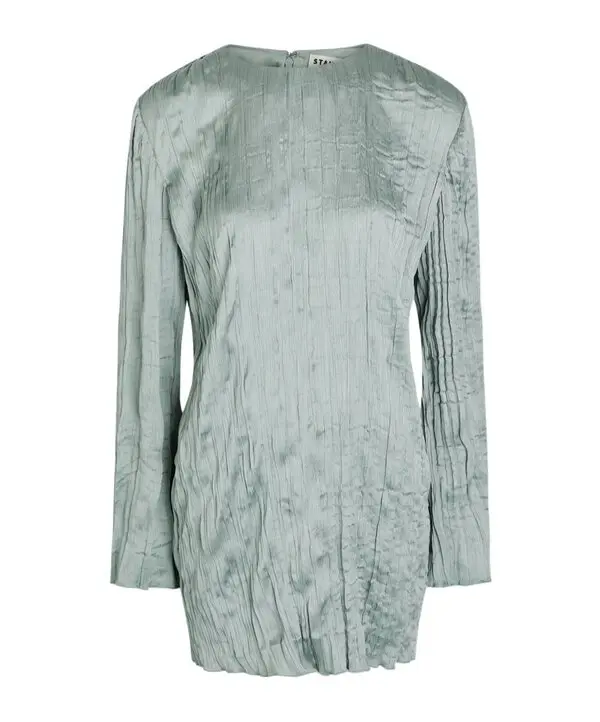 Staud Kona Plissé Mini Dress - Gray