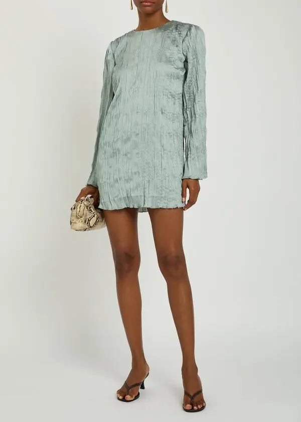 Staud Kona Plissé Mini Dress - Gray