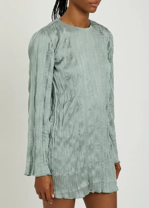 Staud Kona Plissé Mini Dress - Gray
