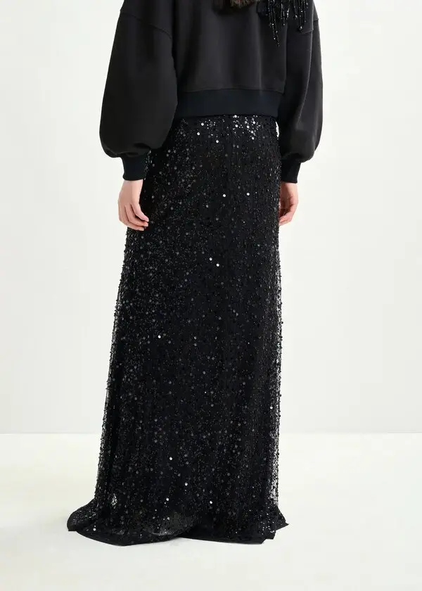 Essentiel Antwerp Panelled Maxi Skirt With Sequin And Bead Embellishments