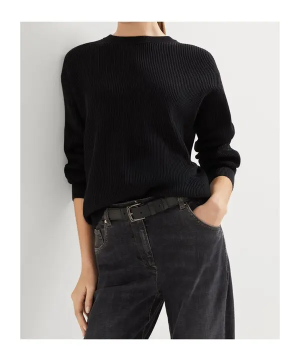 Brunello Cucinelli Cotton Ribbed Crew Neck Sweater