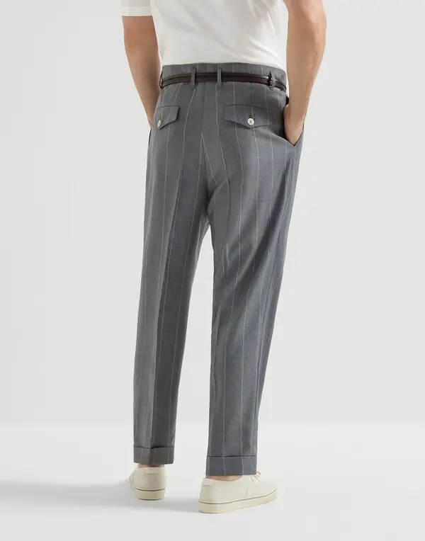 Brunello Cucinelli Virgin Wool Chalk Stripe Trousers With Double Pleats