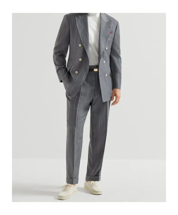 Brunello Cucinelli Virgin Wool Chalk Stripe Trousers With Double Pleats