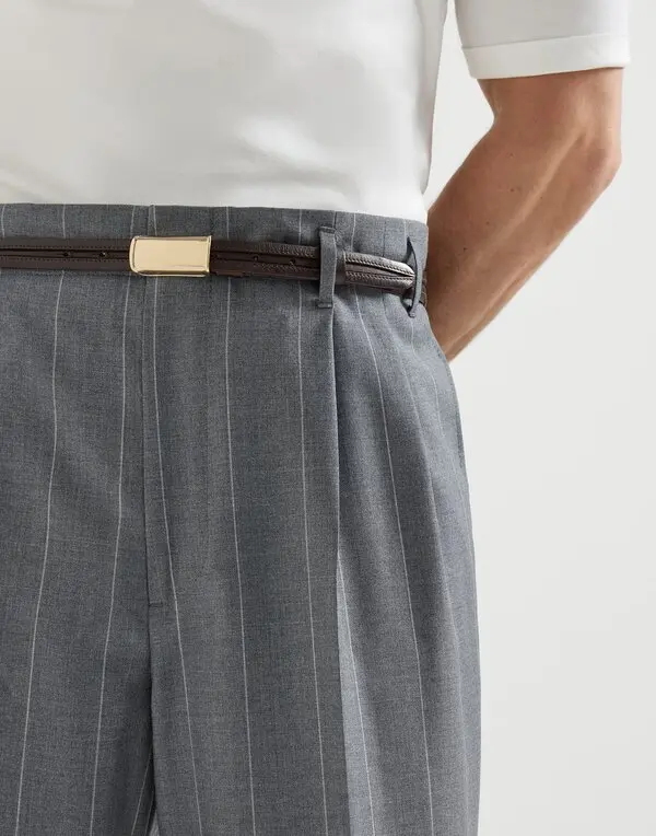 Brunello Cucinelli Virgin Wool Chalk Stripe Trousers With Double Pleats