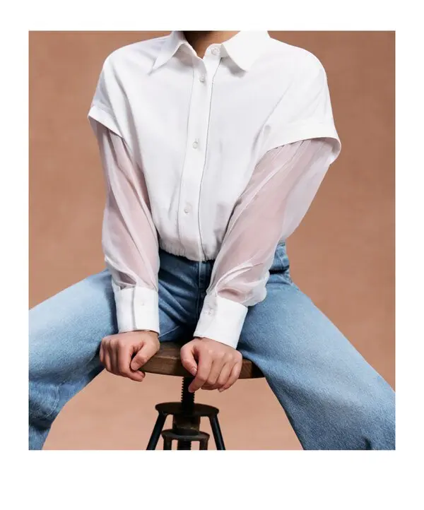 Brunello Cucinelli Sheer Sleeve Cotton Shirt