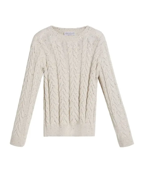 Brunello Cucinelli Dazzling Double-cable Sweater With Sequins