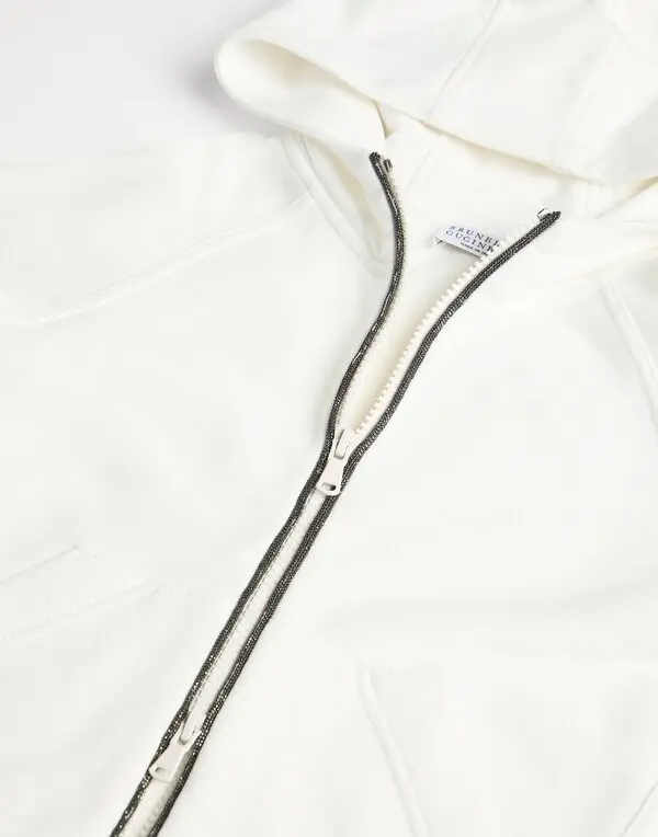 Brunello Cucinelli Cotton Zip-up Hoodie With Pearl Embellishment - Off White