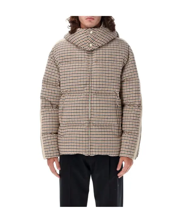 Palm Angels Micro Check Hooded Puffer Jacket