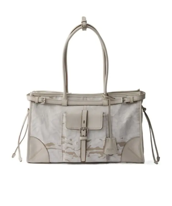 Prada Bonnie Large Printed Linen And Leather Handbag